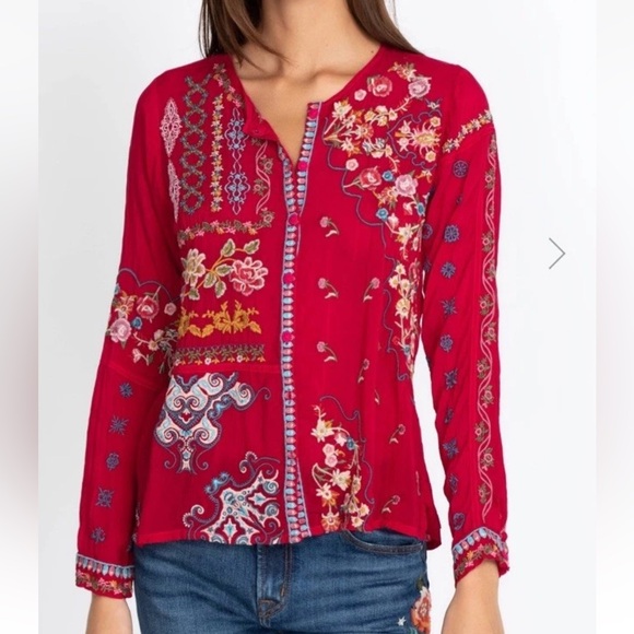 Johnny Was | Tops | Johnny Was Endora Blouse In Red Large L Embroidered ...